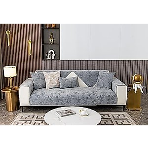 Huierxun Luxury Solid Color Chenille Sofa Cover Marble Pattern Soft Sofa Slipcover Non-Slip Sectional Couch Covers Anti Cat Scratch Armrest Backrest Recliner Cover (Grey,36''x36'')