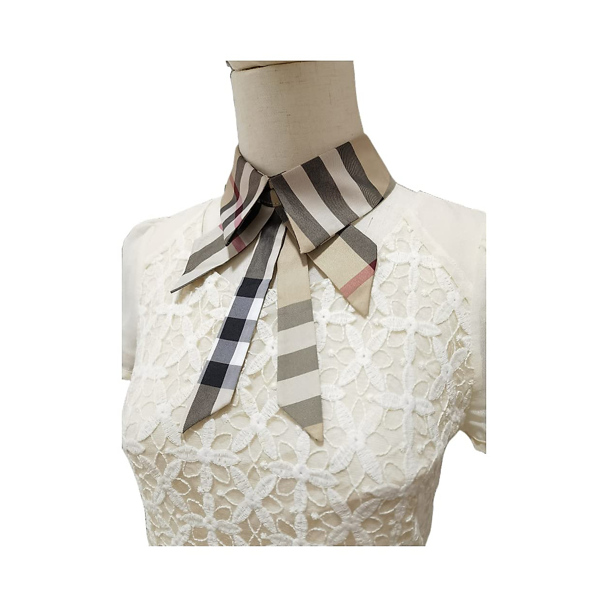 Vpang Detachable Fake Collar Lapel Plaid Blouse False Collar Choker Peter Pan Necklace Neck Bow Tie (Plaid)