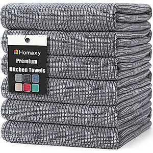 Homaxy Premium Kitchen Towels(18”x 28”, 6 Pack), Large Cotton Kitchen Hand Towels, Flat and Terry Dish Towels, 380 GSM Highly Absorbent Tea Towels Set with Hanging Loop, Grey
