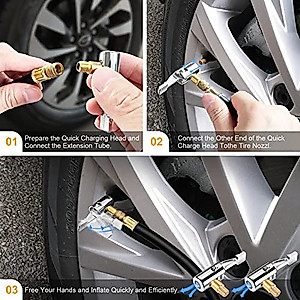 LUMITECO All Metal Lock On Air Chuck Tire Inflator Hose Adapter, Locking Tire Air Chuck with Standard Tire Valve Thread, No Air Leakage Tire Inflating Hose End for Portable Tire Pump/Air Compressor