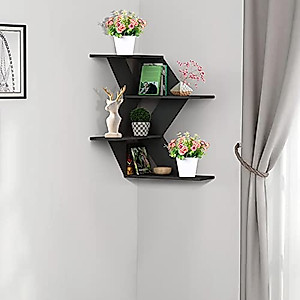 idee-home Corner Shelf Wall Mount, Rustic Hanging Floating Corner Shelf 4 Tier for Corner Wall Shelves Decor, Wood Mounted Decorativa Wall Storage Shelves for Bedroom, Bathroom, Black