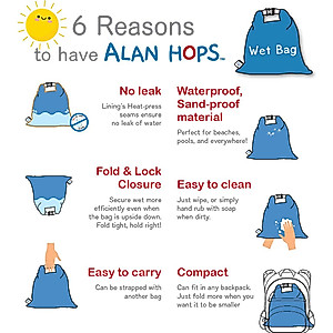 Alan Hops Wet Bag -Waterproof material, Reusable, for Diapers, Soiled/Wet Clothes, Swimsuits, Beach, Pool, Daycare, Gym, Yoga, 11.8 x 15.7 inch (Pink Tara)