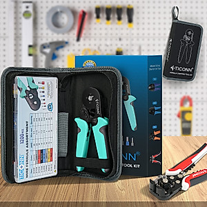 TICONN Ferrule Crimping Tool Kit with 1200PCS Ferrules Insulated Wire Terminals, Self-adjustable Ratchet Wire Crimper for AWG 23–7 Electrical Wire Connectors