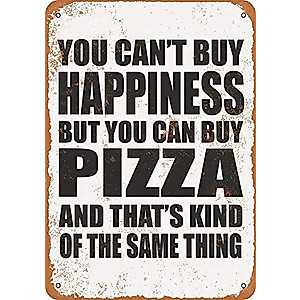 LoMall 12 x 16 Metal Sign - You Can't Buy Happiness But You Can Buy Pizza - Vintage Wall Decor Art