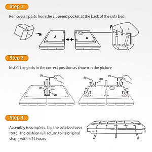 Hcore Convertible Bed Grey Fabric Memory Foam Loveseat Futons Couch,Small Euro Lounger Sofa for Compact Living Spaces,Apartment,Dorm,Studio,Guest Room, Home Office, Flax Gray