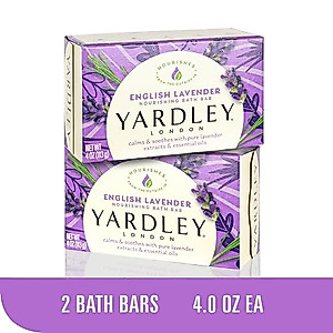 Yardley London Nourishing Bath Soap Bar English Lavender, Calms & Soothes with Pure Lavender Extracts & Essential Oils 4.0 oz Bath Bar, 2 Soap Bars