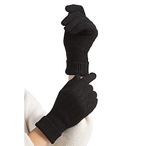 Fishers Finery Women's 100% Pure Cashmere Gloves, Cable with Extended Cuff Black