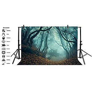 Leowefowa Misty Forest Halloween Theme Backdorp 10x8ft Vinyl Photography Backgroud Autumn Landscape Fairy Wonderland Outdoor Cold Morning Halloween Holiday Child Adult Photo Shoot…