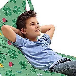 Ambesonne Forest Lounger Chair Bag, Clover Leaves and Ladybug Beetles Dragonfly Happy Day in Nature Luck Theme, High Capacity Storage with Handle Container, Lounger Size, Sea Green Multicolor