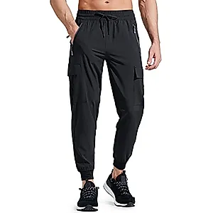 Libin Men's Lightweight Joggers Quick Dry Cargo Hiking Pants Track Running Workout Athletic Travel Golf Casual Outdoor Pants, Black M