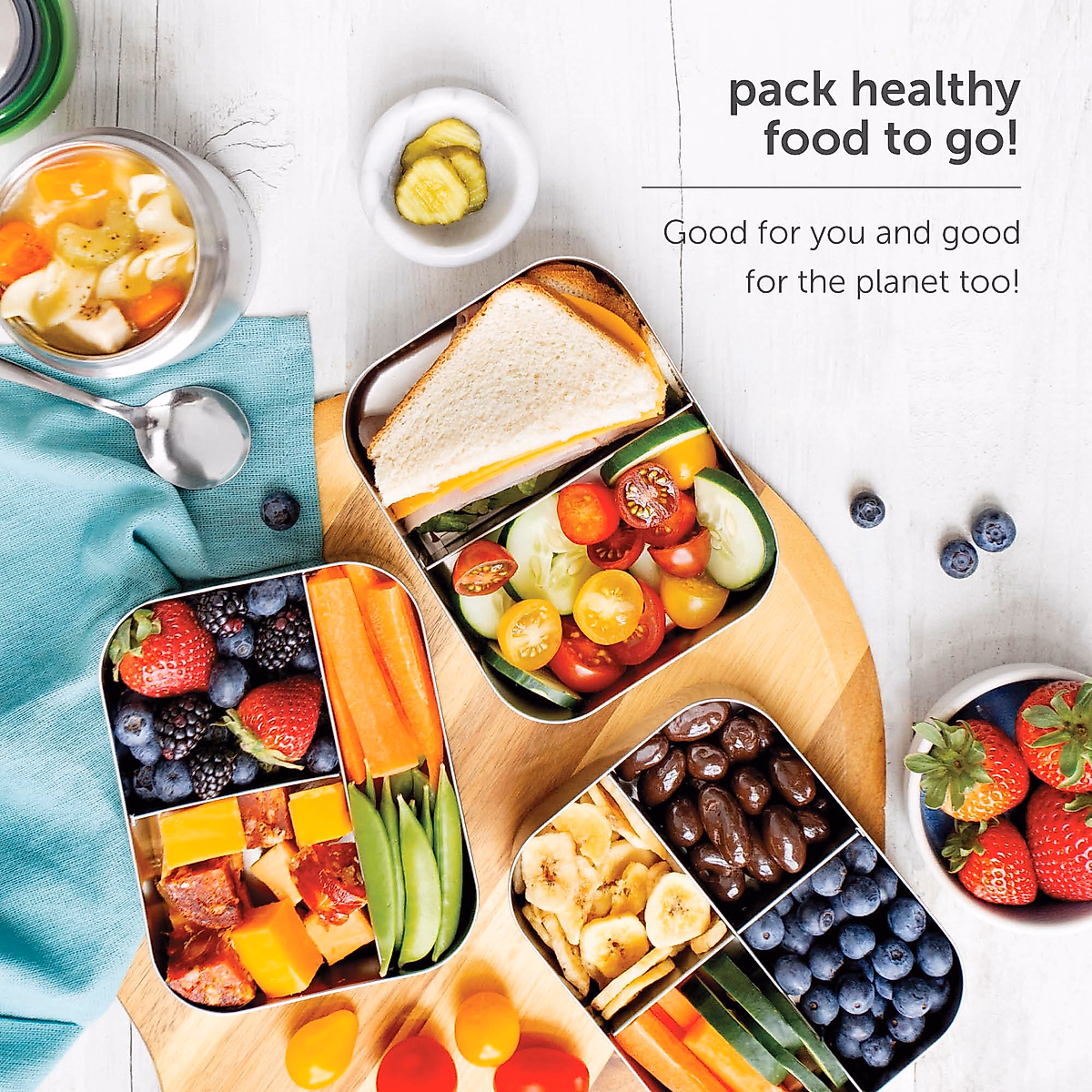 LunchBots Small Snack Packer Toddler Bento Box - Extra Small Divided Stainless Steel Snack Container - 2 Compartments for Fruits, Vegetables and Finger Foods - Dishwasher Safe – Stainless Lid