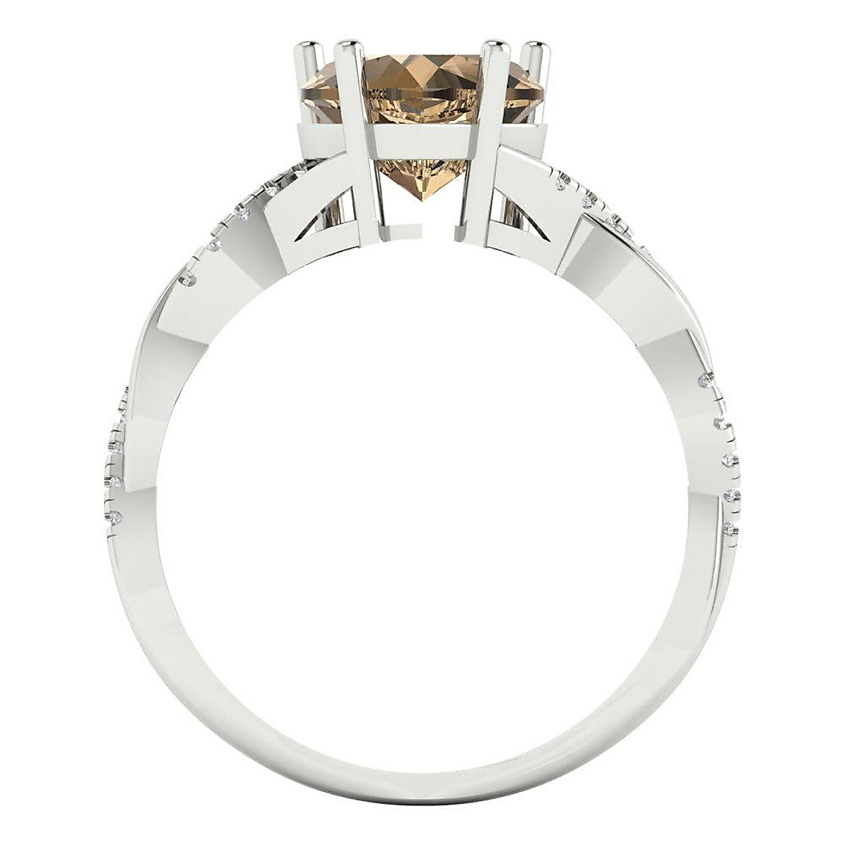 Clara Pucci 2.13ct Heart Cut Criss Cross Solitaire Halo Champagne Zircon Wedding Bridal art deco Anniversary Ring 14k White Gold 3.5