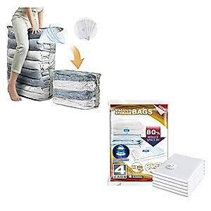 TAILI Cube Vacuum Storage Bags 4 Pack and Flat Vacuum Storage Bags 4 Pack, Space Saver Bags for Clothes and Bedding, Saving 80% Space