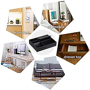 BEWISHOME Mens Valet Tray Dresser Organizer Nightstand Organizer for Mens Accessories Jewelries, Carbon Fiber Faux Leather, Black SSH06C