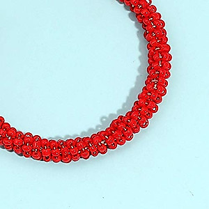 CEALXHENY Beaded Hoop Earrings for Women Mixed Color Bead Dangle Earrings Bohemia Hoop Dangle Earring Studs for Women (B Red)