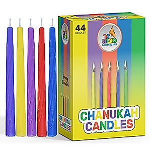 Ner Mitzvah Colorful Chanukah Candles 1-Pack - Standard Size Fits Most Menorahs - Premium Quality Wax - Assorted Colors - Bulk Pack for All 8 Nights of Hanukkah