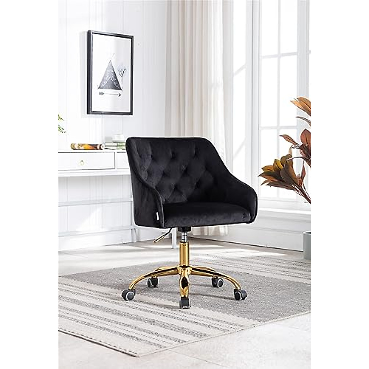 TRIPLE TREE Office Desk Chair with Wheels, Modern Swivel Shell Chair with Tufted Wide Back, Comfortable Adjustable Swivel Computer Task Chairs for Home,Office, Make Up, Bedroom, Small Space, Black…