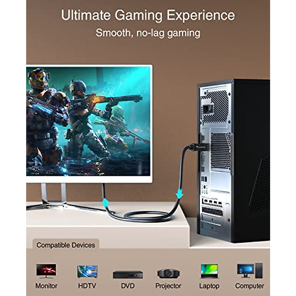 BlueRigger 8K DisplayPort Cable 1.4 (10FT, 32.4Gbps, HDR10+, DP to DP, 8K@60Hz, 4K@144Hz, 2K@165Hz, 1080p@240Hz) Display Port 144Hz per VESA Specifications for Laptop PC Graphics Card, Gaming Monitor