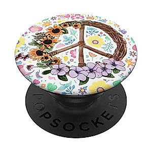 Vintage Flowers Peace Sign - Retro 70's Hippies Art Gift PopSockets PopGrip: Swappable Grip for Phones & Tablets