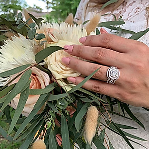 SHELOVES Engagement Wedding Ring Set for Women Double Halo Sterling Silver Round White AAAAA Cz Size 6.5