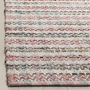 SAFAVIEH Montauk Collection Area Rug - 8' x 10', Pink & Multi, Handmade Cotton, Ideal for High Traffic Areas in Living Room, Bedroom (MTK950D)