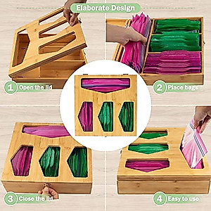 Bamboo Bag Organizer for Drawer, 1 Box of 4 Slots Ziplock Bags Storage Organizer for Gallon Quart Sandwich Snack Variety Size Bag, Nemesis of Chaos Drawer