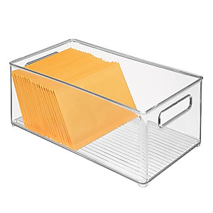 mDesign Deep Plastic Storage Organizer Container Bin, Office Organization for Filing Cabinet, Cupboard, Shelves, and Desk - Holds Notepads, Pens, Pencils, Highlighters, and Staplers - 2 Pack - Clear