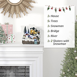 HOMCOM Christmas Village Rotating Skating Pond Animated Winter Wonderland Set with LED Light, Music, Fiber Optic, Battery-Operated Christmas Decoration