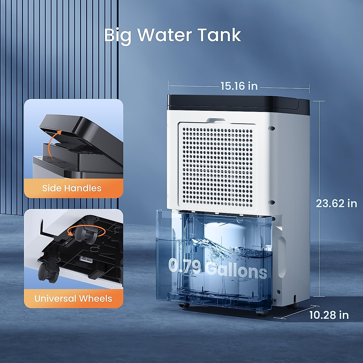 Yaufey 60 Pints Dehumidifier for Home and Basement Cover Spaces up to 5,000 Sq. Ft, Quiet Moisture Remove Intelligent Humidity Control with Drain Hose and 0.79 Gallons Water Tank