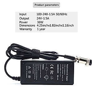 24V Scooter Battery Charger for Razor E100 E200 E200S E175 E300 E300S E125 E150 E500 PR200 E225S E325S MX350 MX400 Charger Power Supply Cord