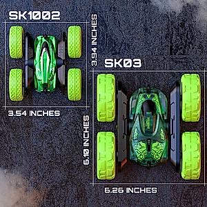 SHARKOOL Remote Control Car | 2.4Ghz Mini RC Cars with Rechargeable Battery, 360° Flips Rotating Double Side Stunt Car | Electric Toy Cars for Kids | Birthday Gift for Boys &amp; Girls-Green