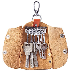 Car Genuine Leather Key Chain Car Smart Keychain Holder Metal Hook Key Pouch-Orange