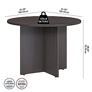 Bush Business Furniture Round Conference Table with, Wood Base in, Storm Gray