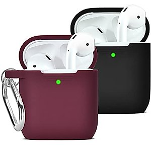Filoto Airpod 2nd Generation Case, 2 Packs Silicone Protective Accessories Cover with Keychain for Women Men, Apple Airpods 2&1 Earbuds Wireless Charging Case (Black/Burgundy)