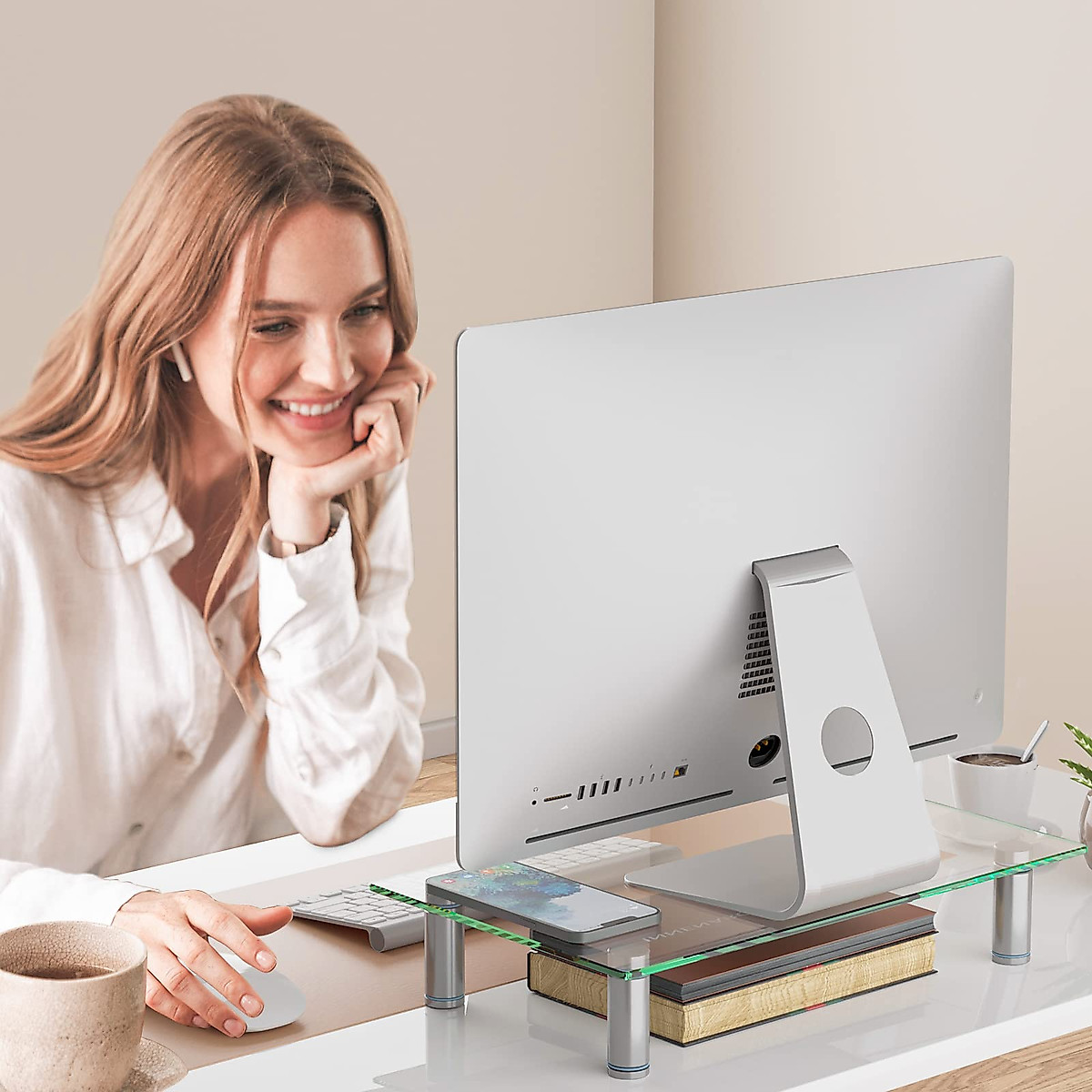 Wali Glass Monitor Stand, Clear Laptop Stand Adjustable Computer Riser for Desktop Display (GTT001-2), 16x10in, 2 Pack, Clear