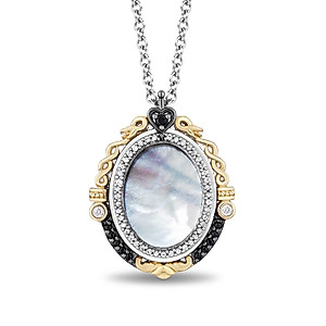 Jewelili Enchanted Disney Fine Jewelry Sterling Silver and 10k Yellow Gold with 1/6cttw Diamond and Mother of Pearl Evil Queen Mirror Pendant