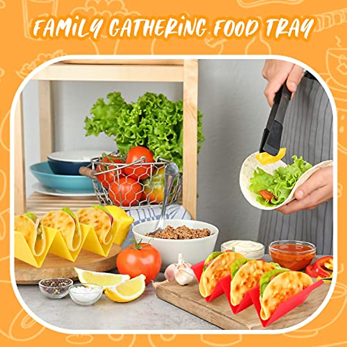 60 Pack Colorful Taco Holder Stands Plastic Large Taco Tray Plates Hold 2 or 3 Tacos Each Rack Server Hard Tortilla Holder for Party Platter Rack Dishwasher Microwave Safe