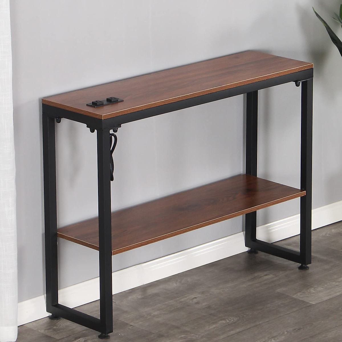 Console Table with Power Outlet, Narrow Table Sofa Table Side Table with Storage Shelves, Entrance Table for Entryway, Hallway, Behind Couch, Living Room, Foyer, Corridor, Front Hall, Kitchen