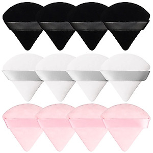 12 Pieces Triangle Powder Puff Setting for Face, Soft Velour Makeup Sponge, Pink