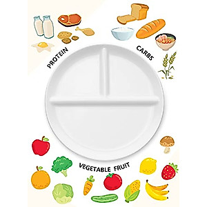 Sweese Portion Control Plates Set of 2, 9 Inch Divided Plates for Adults, Porcelain Dinner Diet Plates for Balanced Meal Building and Weight Loss- White 173.201