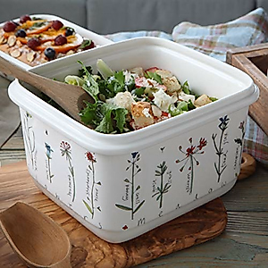 RACHEL BARKER Meadow Flower Porcelain Serve and Store Airtight Large Container (70OZ)
