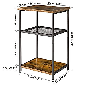 IBUYKE Side Table,3-Tier End Table, Industrial Nightstand Small Table with Storage Shelf, for Bedroom, Living Room, Hallway, with Metal Frame,Rustic Brown UTMJ403H