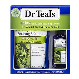 Dr Teal's Relax with Eucalyptus & Spearmint Epsom Salt Soak & Foaming Bath 2-Piece Travel Gift Set