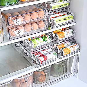 2 Pack Soda Can Organizer Dispenser for refrigerator, Clear Refrigerator Organizer Bins, 2 Tier Automatic Rolling Beverage Beer Soda Can Holder for Fridge, Pantry, Cabinets, Freezer, BPA Free