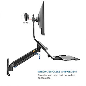 Sit Stand Workstation Wall Mount Height Adjustable Sit-Stand Converter for 19''-27'' Screens with Keyboard Tray, VESA 75/100, Load Capacity from 4.4-19.8lbs MB32-B