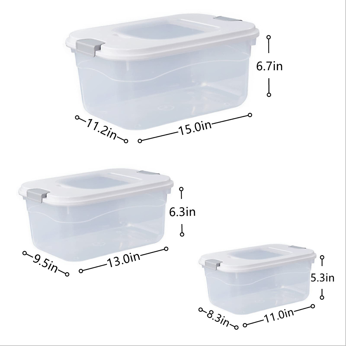 Zuiaso Large Rice Container Set, (Set of 3) Rice Storage Containers, Shelf Storage Ingredient Bin with Lid and Measuring Cup for Kitchen