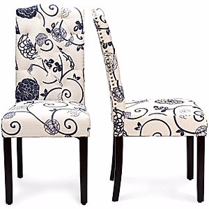 Giantex Dining Chairs Set of 4, Tufted Fabric Dining Room Chairs withe Nailedhead, Parsons Chairs with Padded Seat, Tall Backrest, Modern Upholstered Armless Dining Chairs for Kitchen, Dining Room