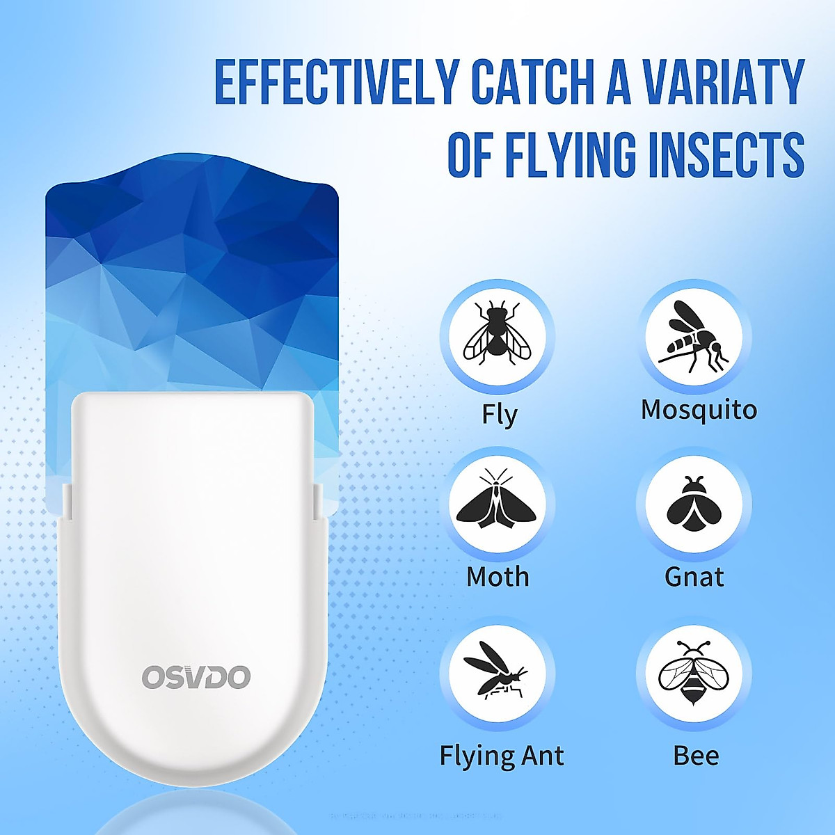 Flying Insect Trap Indoor, Plug in Fly Trap Indoor, Fruit Fly Trap with Blue-Purple Light Attracts Mosquito, Fly, Moth, Gnat, Sticky Glue Bug Trap - 500 Sq Ft of Protection (1 Device + 6 Refills)