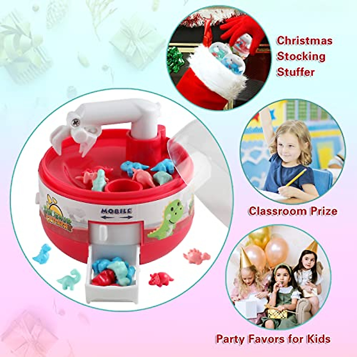 2 Pack Mini Claw Machine, Toy Claw Machine Tiny for Kids Miniature Hand Claw Machine Set with Mini Dinosaur Small Arcade Game Birthday Gift Stocking Stuffer Pinata Party Favors for Boy Girl 8-12