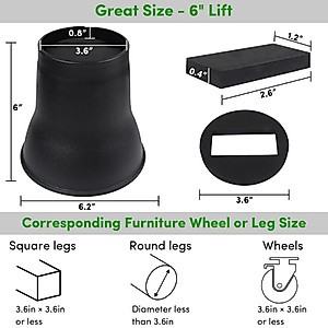 DEDU Bed Risers 6 Inch Heavy Duty 6 Pack, Furniture Risers with Caster Pads Supports Up to 6600 Lbs, Round Couch Risers for Sofas, Desk (Black)